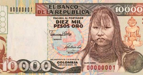 La curiosa historia del billete de 10.000 pesos, con una indígena Embera, que dejó de circular ...